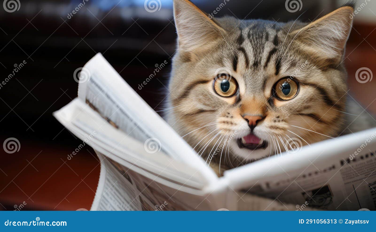 Shocked Cat Reading a Newspaper Stock Illustration - Illustration of ...