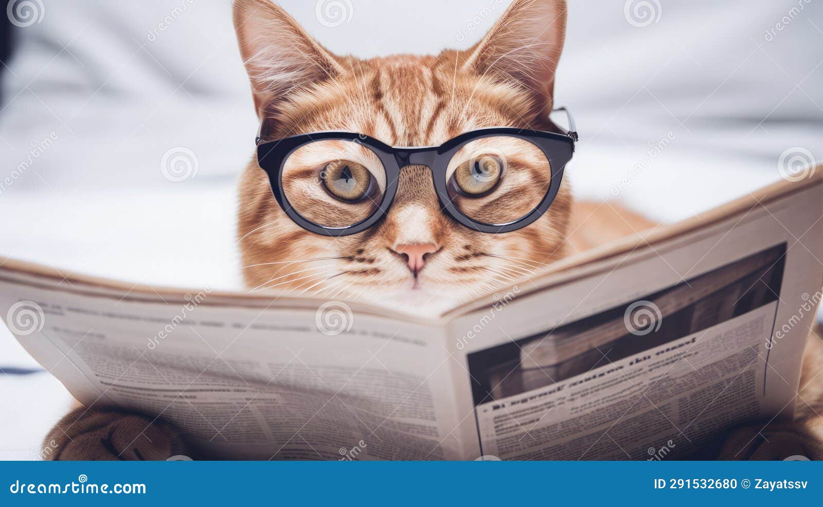 Shocked Cat Reading a Newspaper Stock Photo - Image of glasses, rest ...