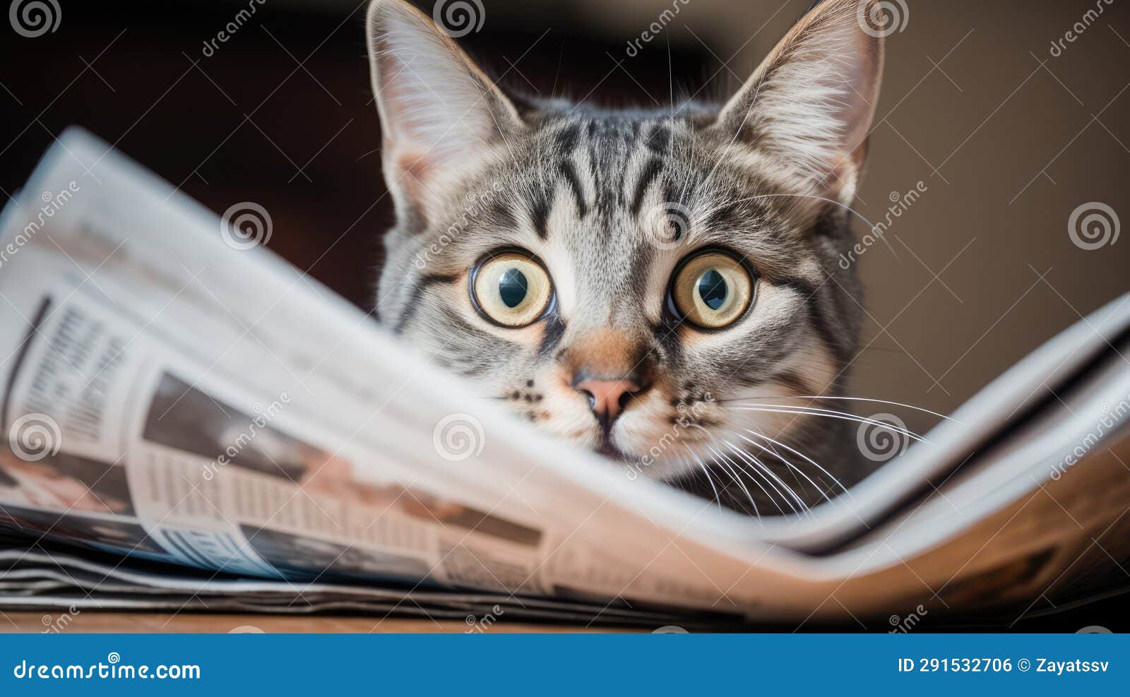 Shocked Cat Reading a Newspaper Stock Photo - Image of card, press ...