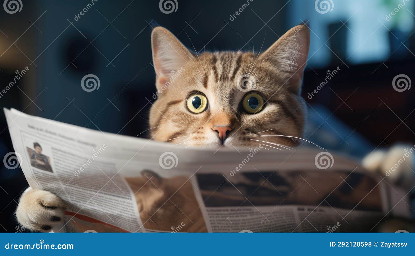 Shocked Cat Reading a Newspaper Stock Photo - Image of kitty, read ...