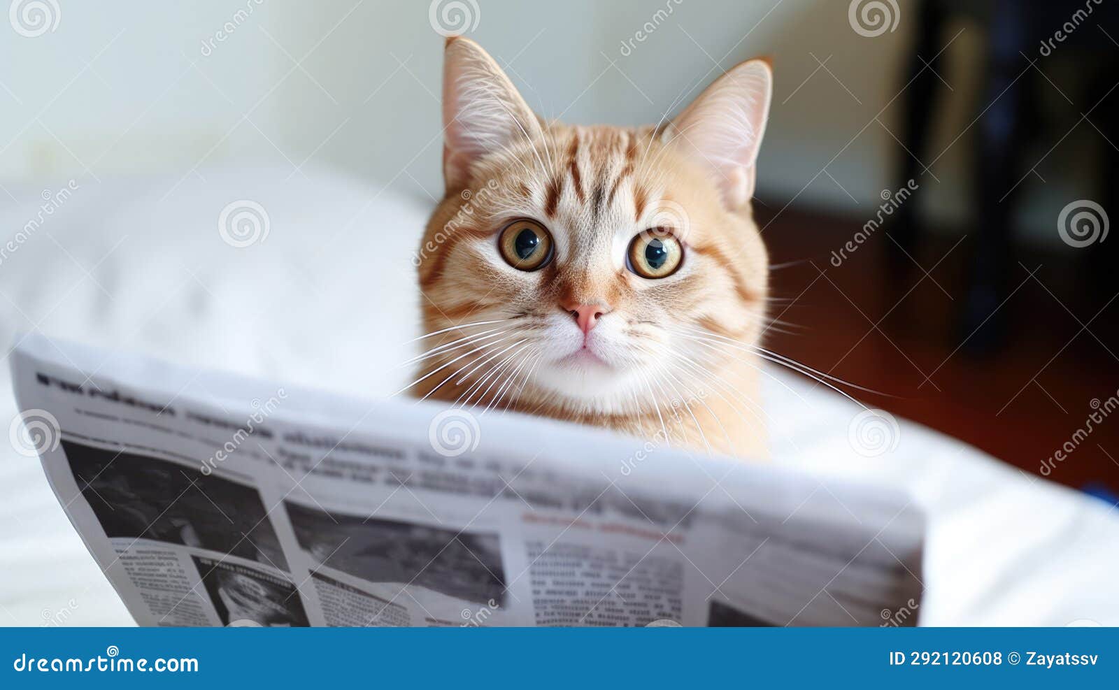 Shocked Cat Reading a Newspaper Stock Photo - Image of look, gray ...