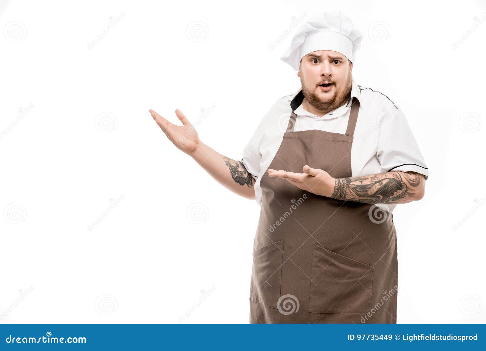 Shocked Chef Pointing Away and Looking at Camera Stock Image - Image of ...
