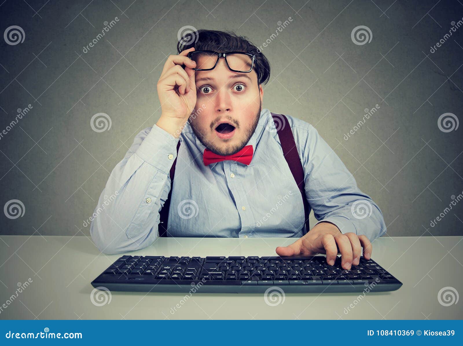 Shocked Chunky Man with Keyboard Stock Image - Image of announcement ...