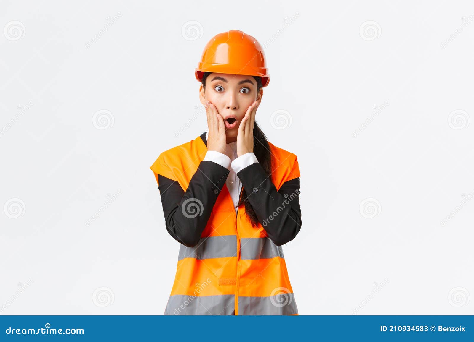 Shocked and Concerned Asian Female Engineer Having Problem at Building ...