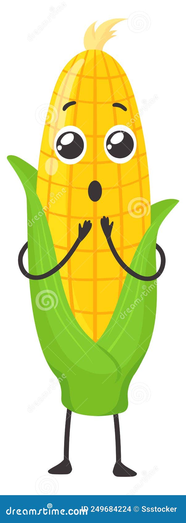Shocked Corn Ear. Cartoon Character with Amazed Face Stock Illustration ...