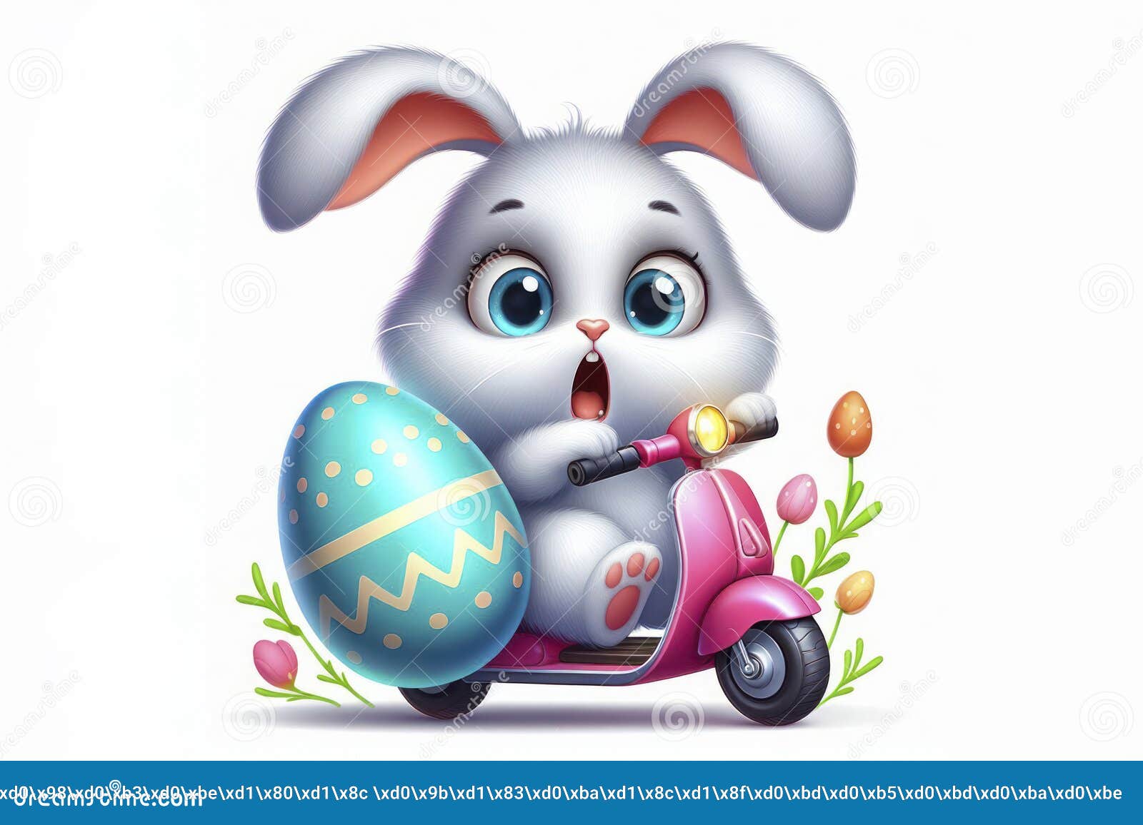 Shocked Cute Bunny with Bulging Eyes and Easter Colored Egg Rides on an ...