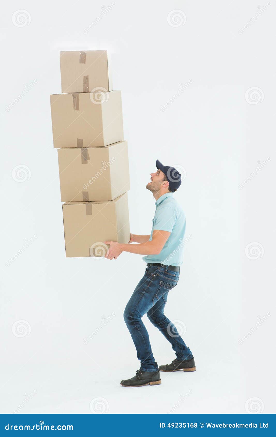 Shocked Delivery Man Carrying Stack Of Boxes Stock Photography ...
