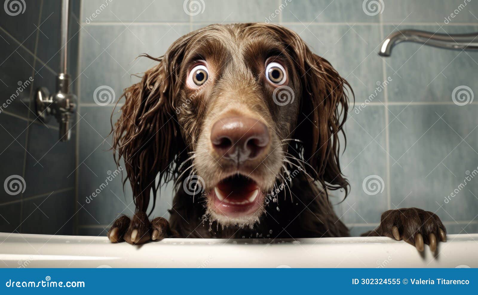 Shocked Dog Bathing in the Bathroom Stock Illustration - Illustration ...
