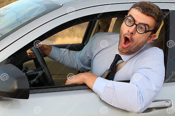 Shocked Driver with really Bad Vision Stock Photo - Image of bulging ...