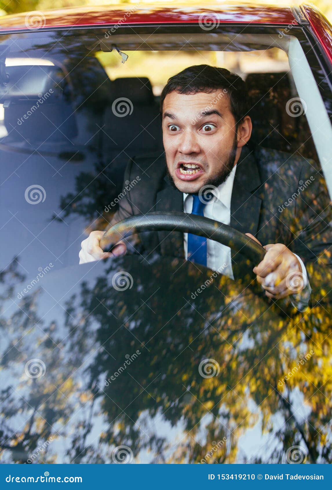 Shocked Driver in the Car, Frightened Man Driving. Stock Photo - Image ...