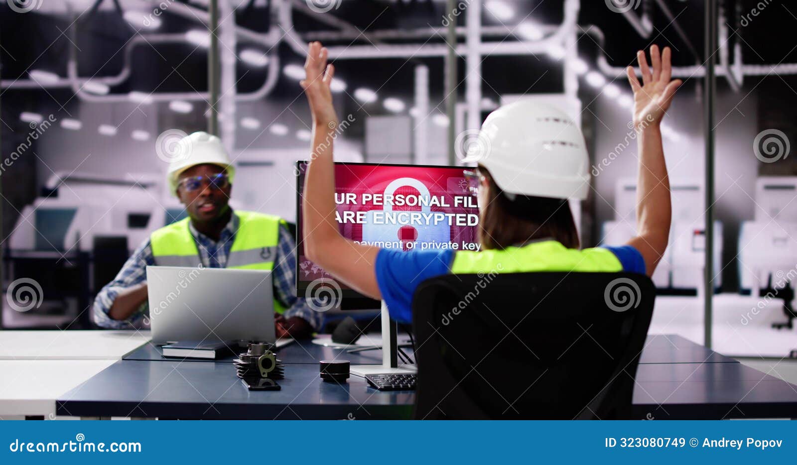 Shocked Engineer in Factory during Ransomware Attack Stock Illustration ...