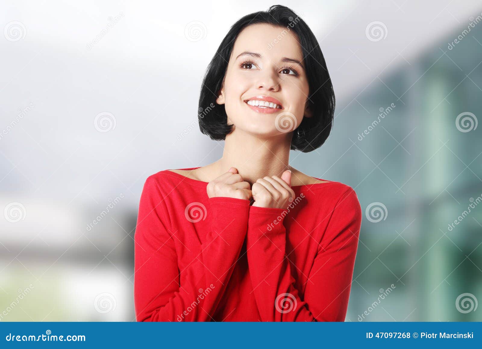 Shocked and Excited Woman Looking Up Stock Photo - Image of hair ...