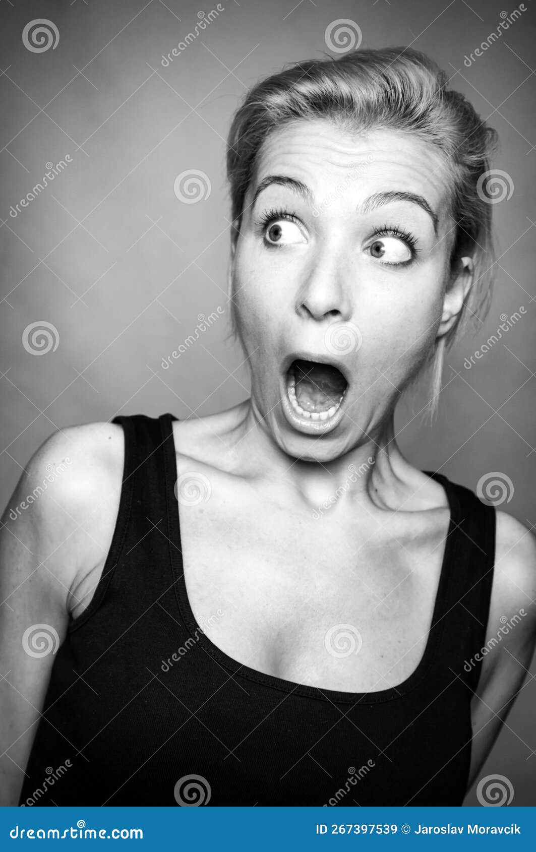 Shocked Expression with Open Mouth on the Young Woman`s Face Stock ...