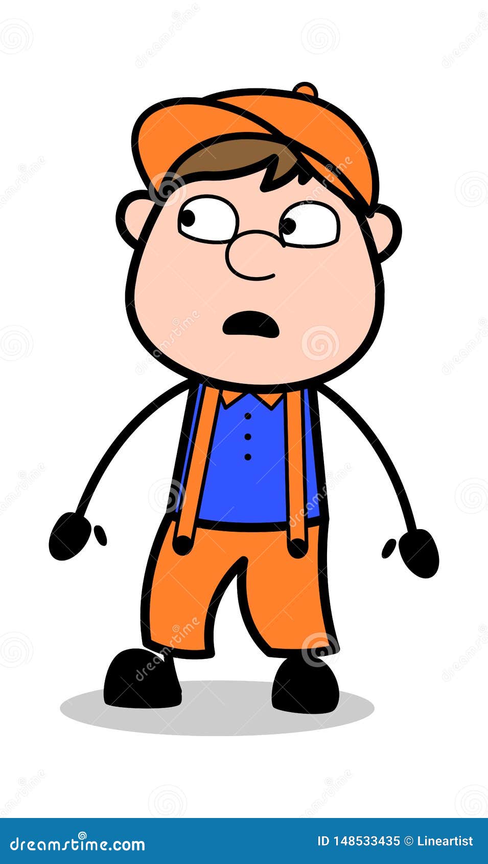 Shocked Expression - Retro Cartoon Carpenter Worker Vector Illustration ...