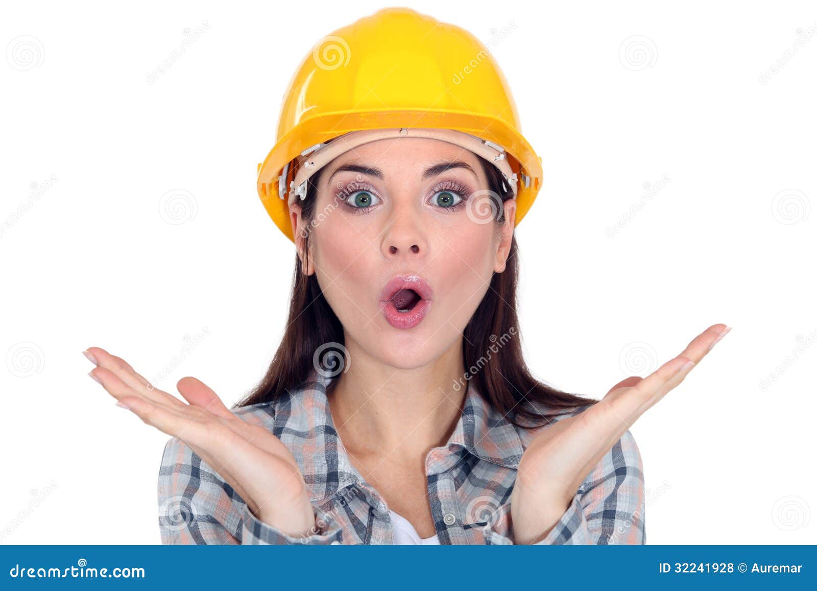 Shocked Female Construction Worker Stock Photo - Image of instrument ...
