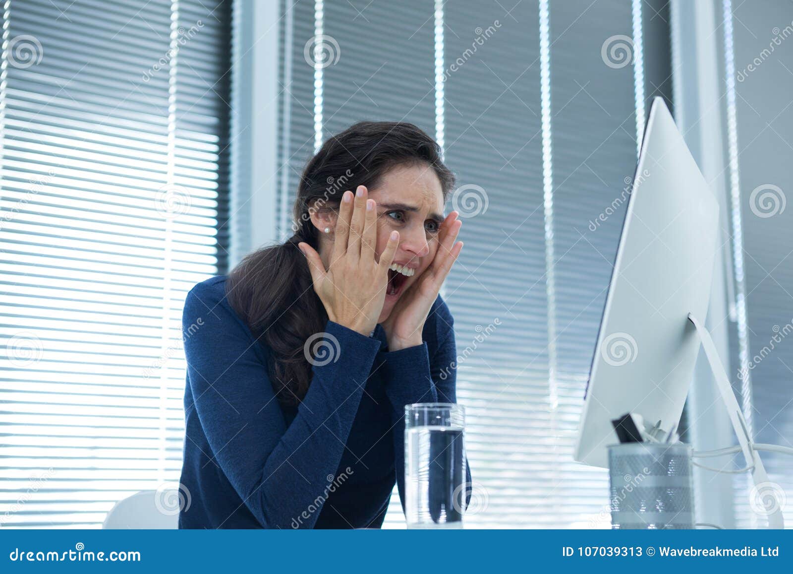 Shocked Female Executive Looking at Desktop Pc Stock Image - Image of ...