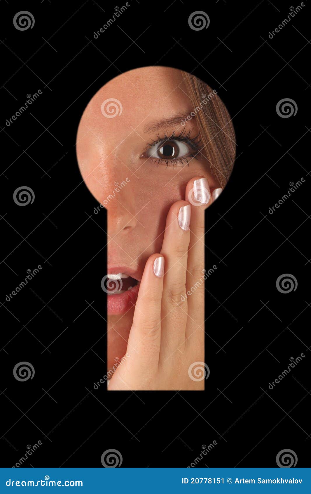 Shocked Girl is Looking in Keyhole GN Stock Image - Image of woman ...