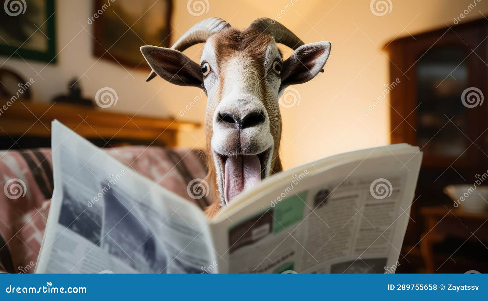 Shocked Goat Reading a Newspaper Stock Photo - Image of information ...
