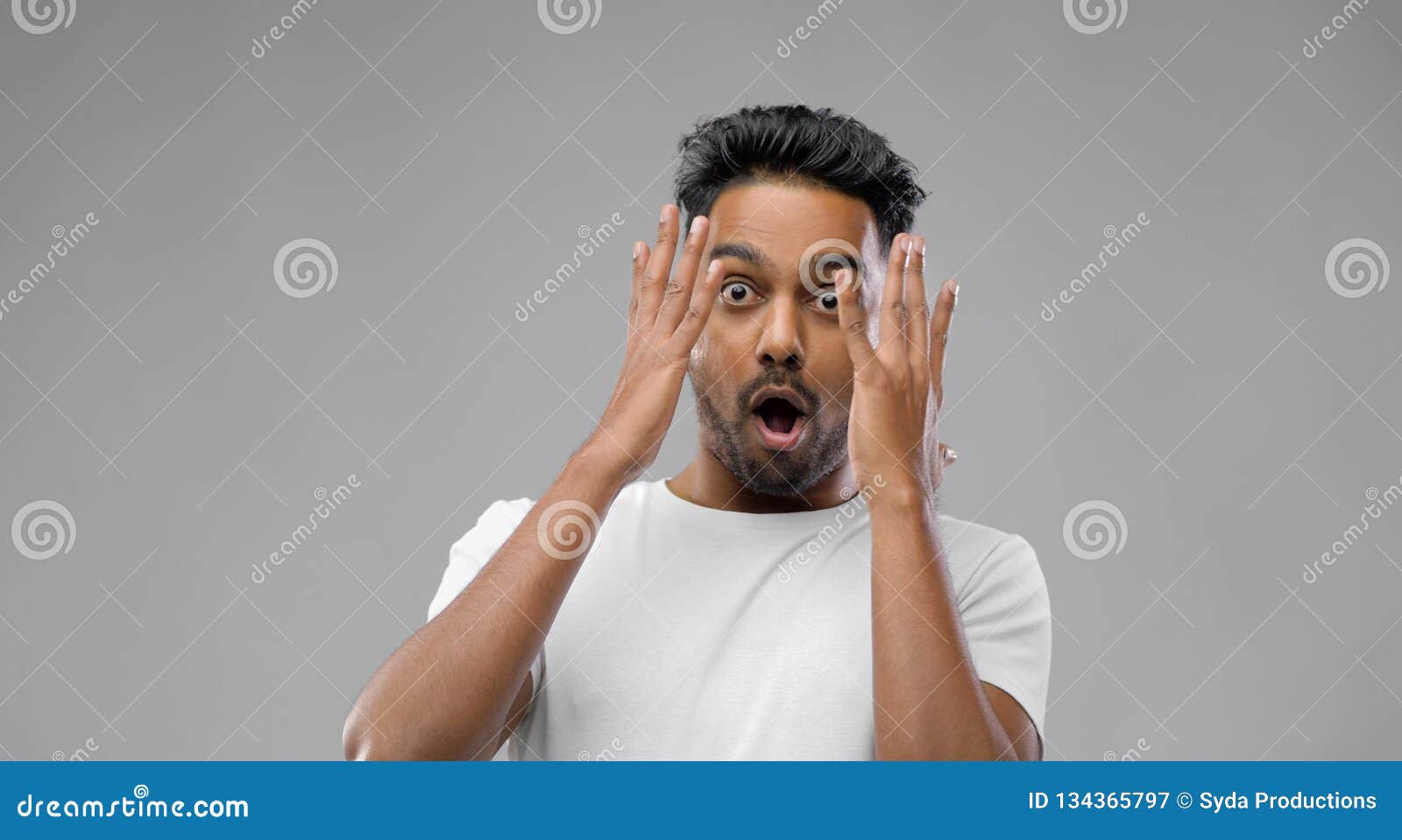 Shocked Indian Man Over Grey Background Stock Photo | CartoonDealer.com ...