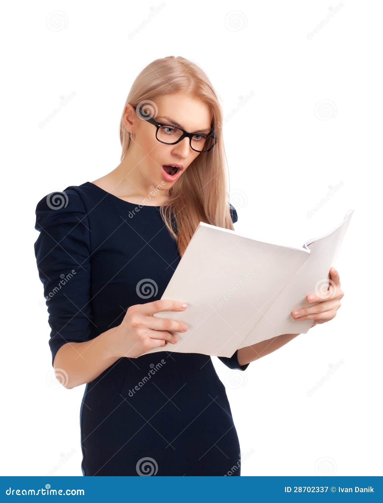 Shocked Lady Reading Womens Magazine Stock Image - Image of isolated ...