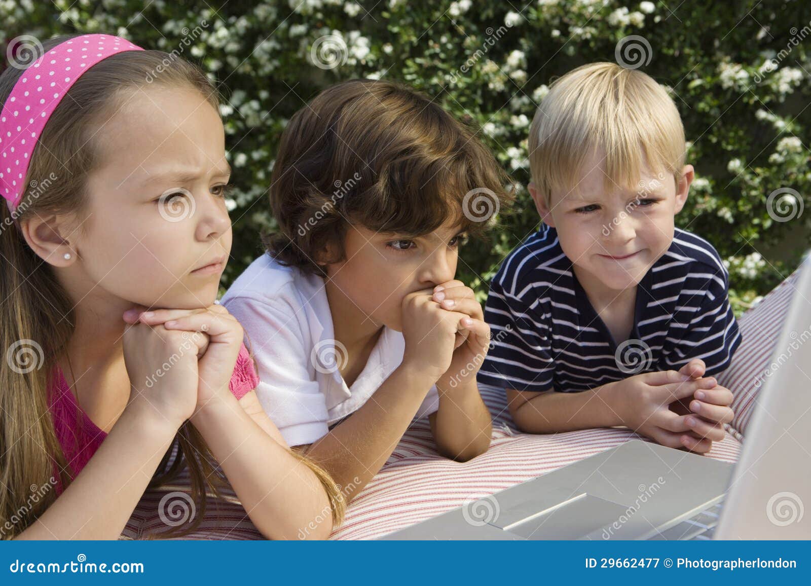 Shocked Little Kids Looking at Laptop Stock Image - Image of companion ...