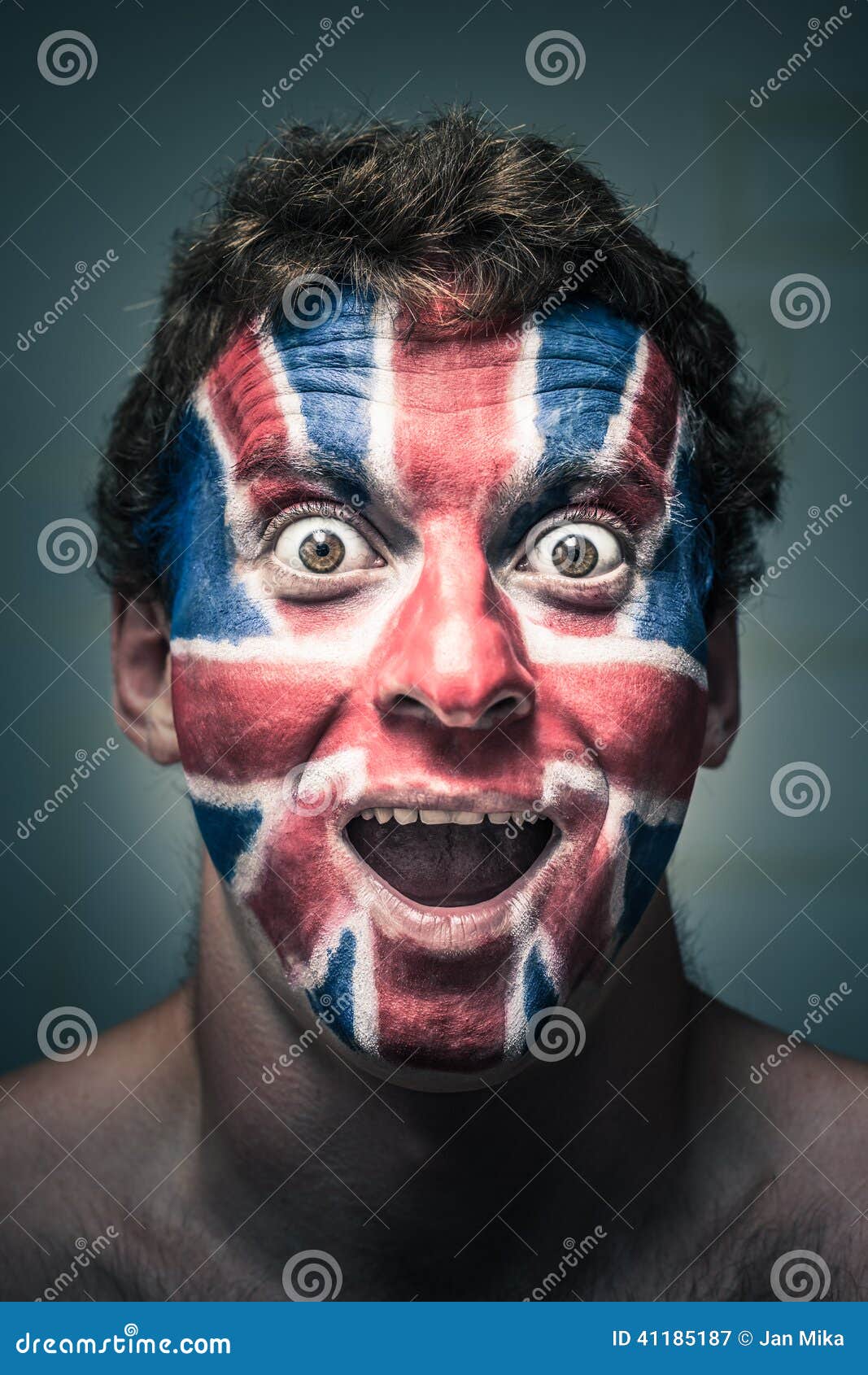 Shocked Man with British Flag Painted on Face Stock Image - Image of ...