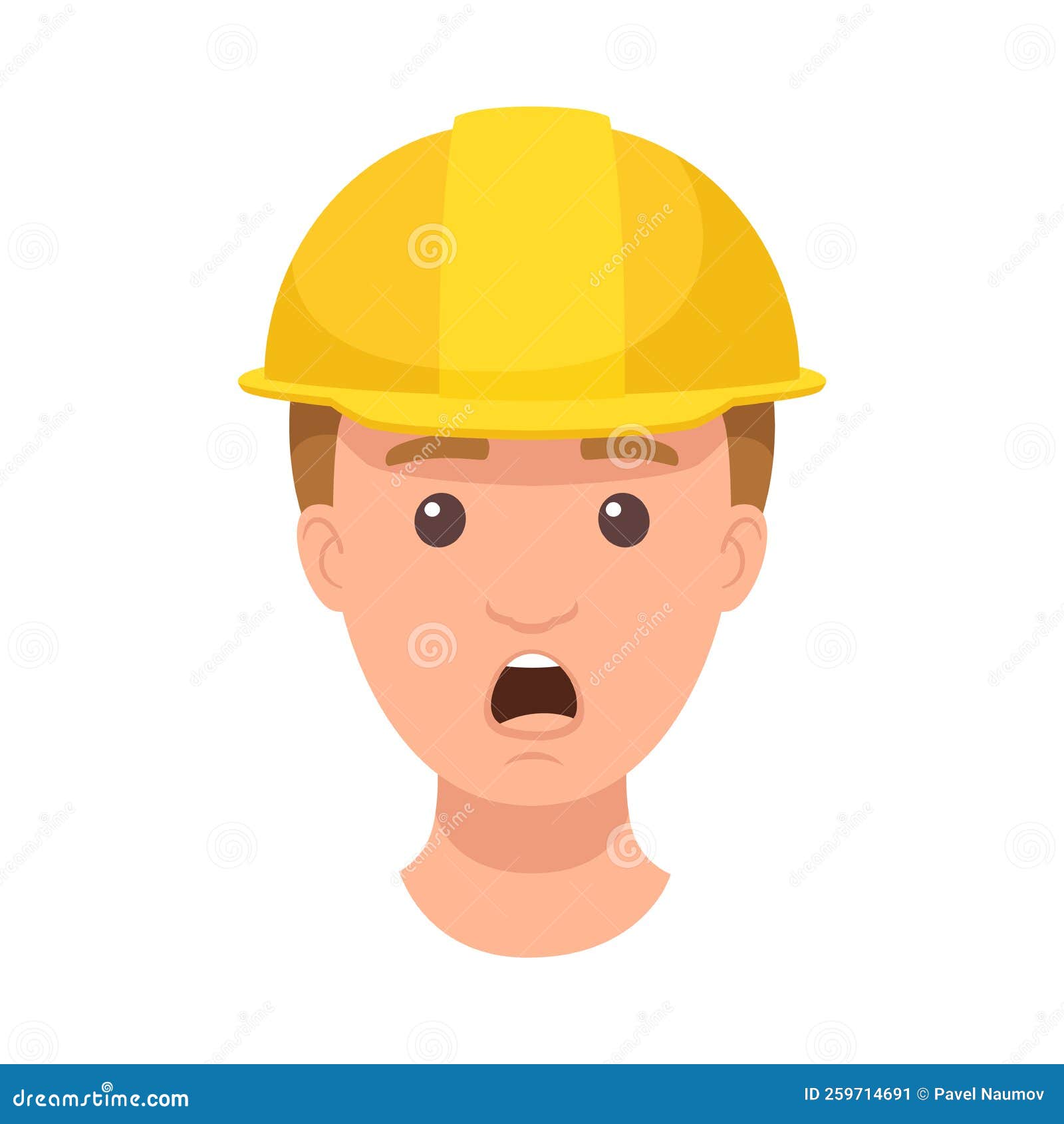 Shocked Man Builder Character Head in Yellow Hard Hat and Amazed Face ...