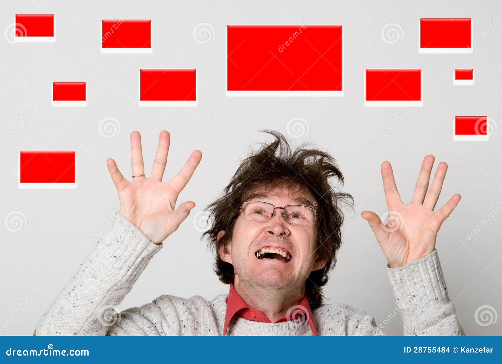 Shocked Man Choosing Red Buttons Stock Photo - Image of male, choosing ...