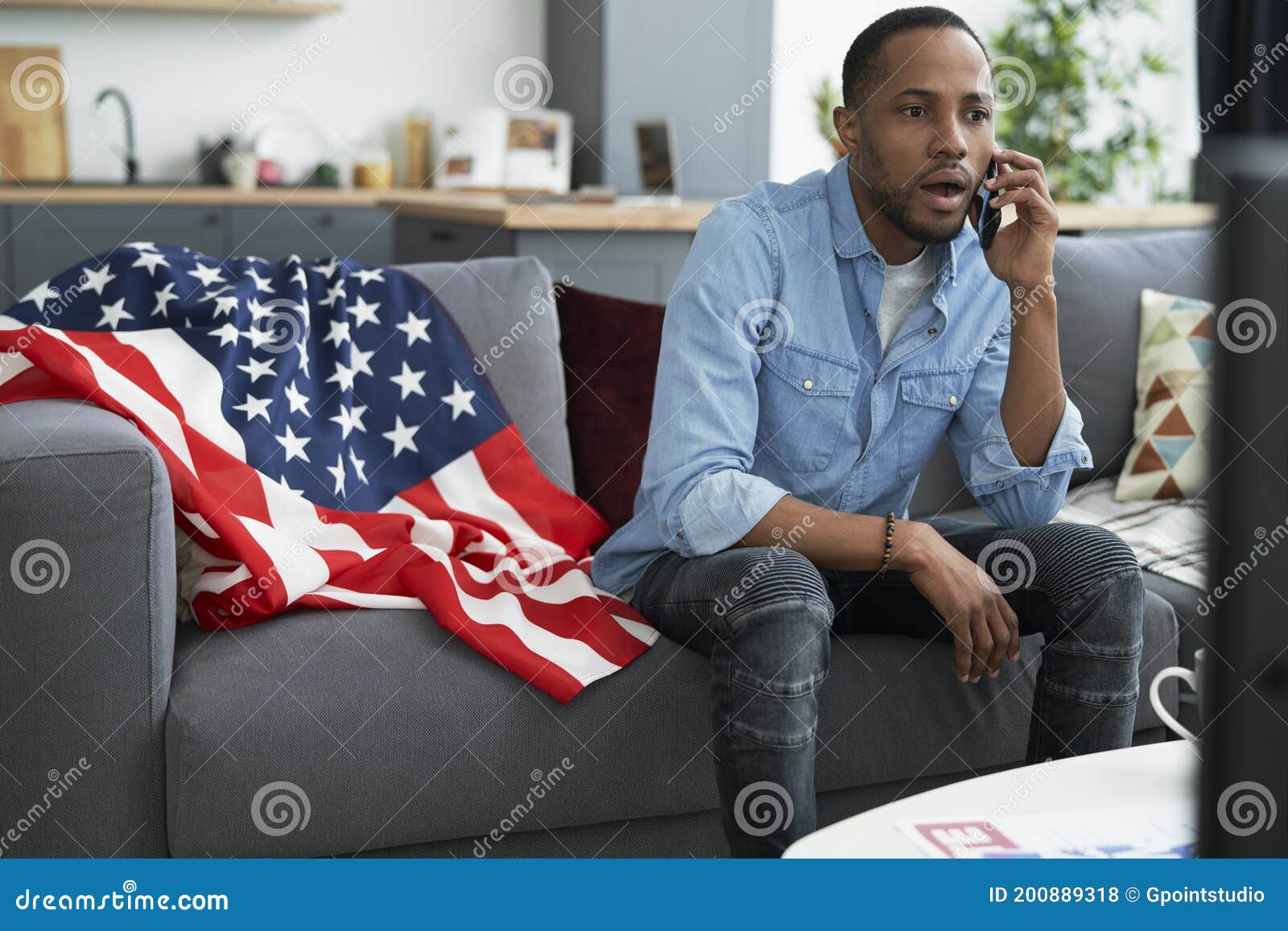 Shocked Man Having a Phone Conversation Stock Photo - Image of ...