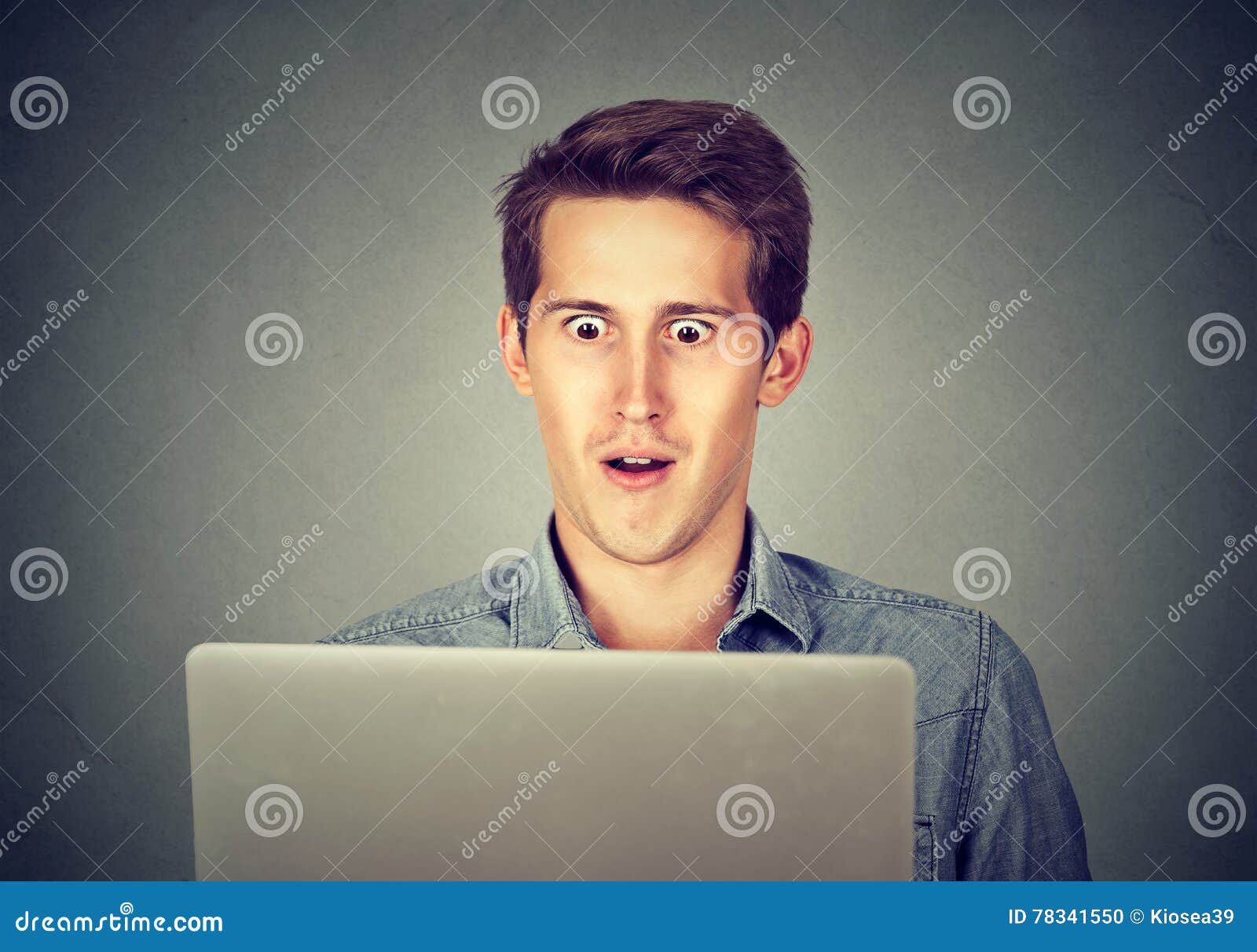 Shocked Man Looking at Laptop Stock Photo - Image of profile, person ...