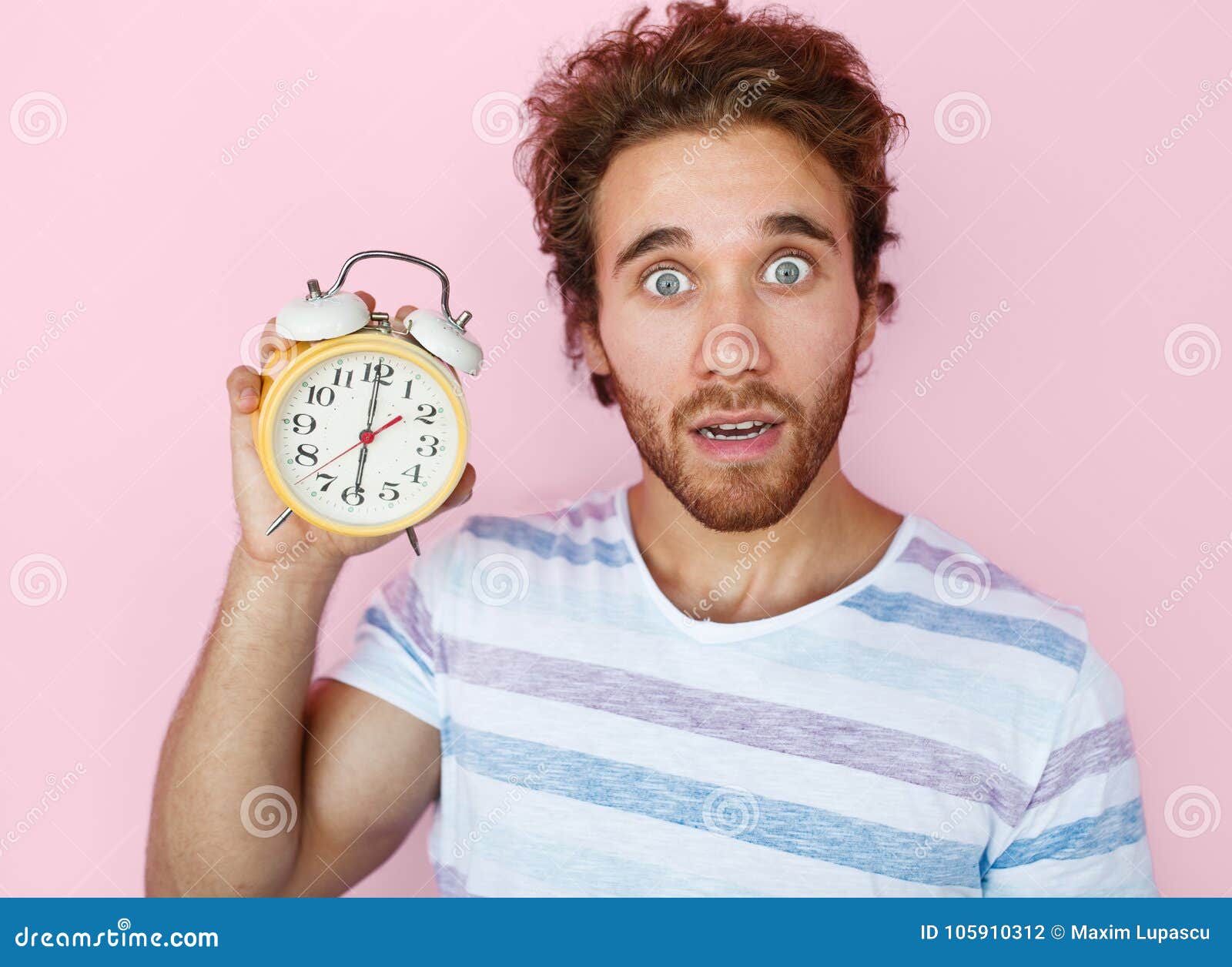 Shocked Man Posing with Clock Stock Photo - Image of terrified, nervous ...