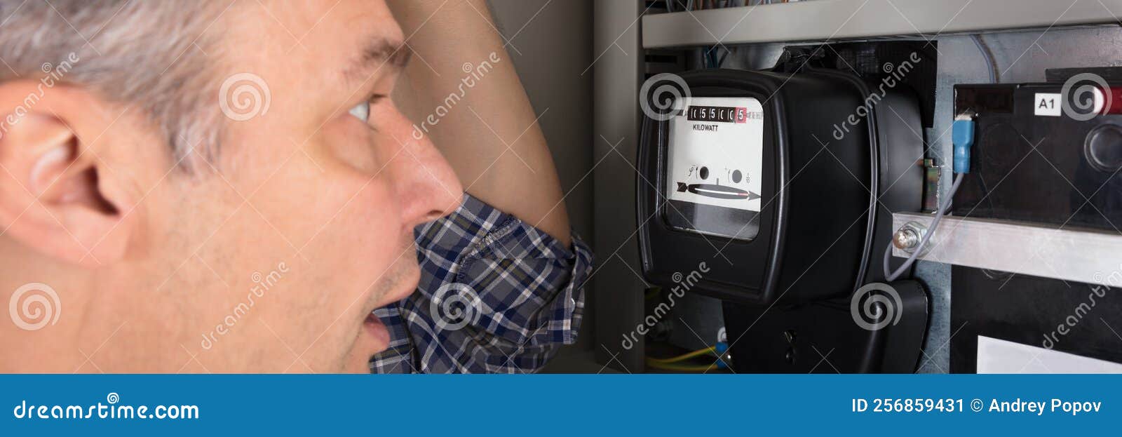 Shocked Man Reading Electric Meter Stock Image - Image of bill, panel ...