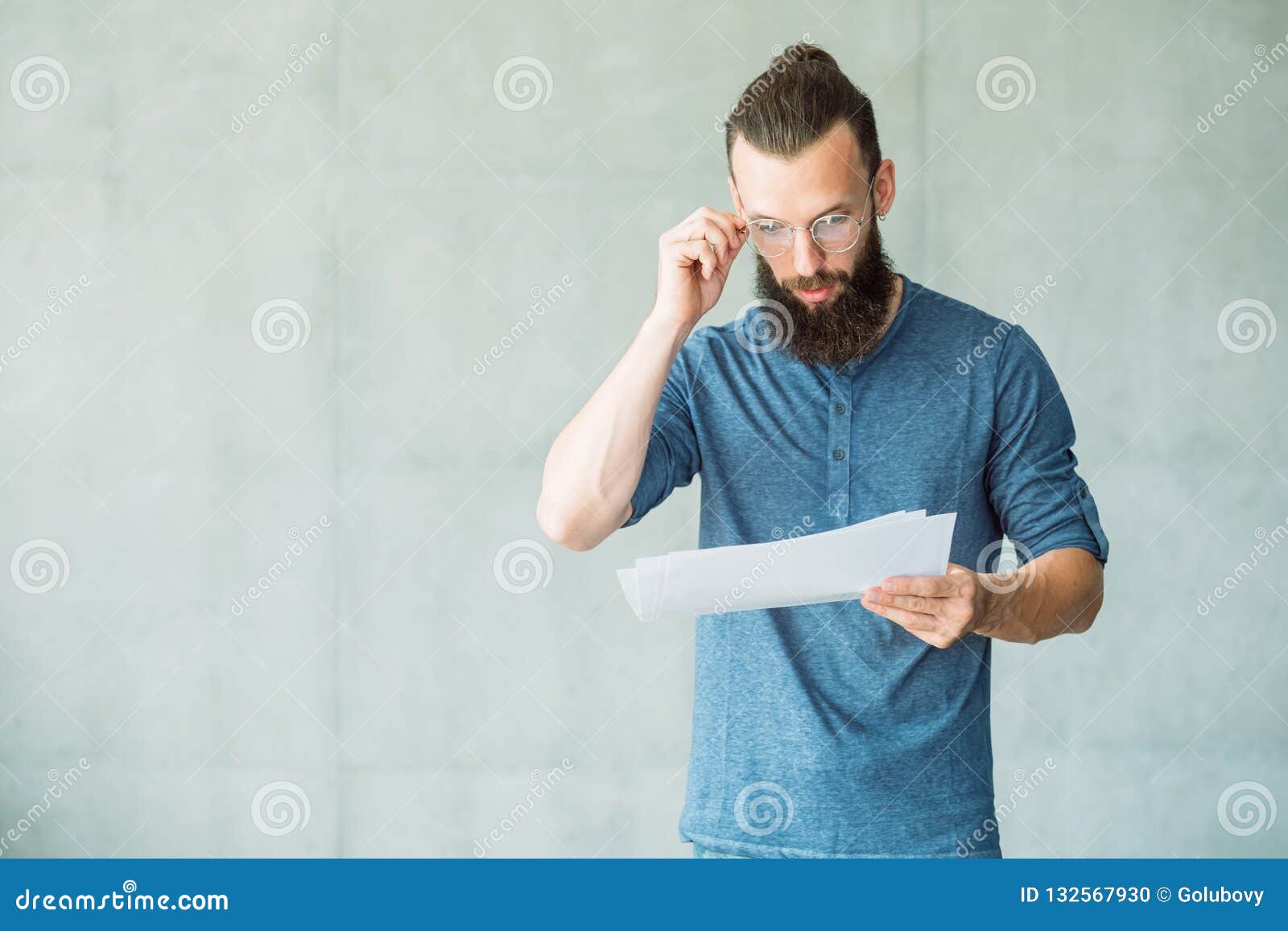 Man Reading Script Papers Focused Screen Writer Stock Photo - Image of ...