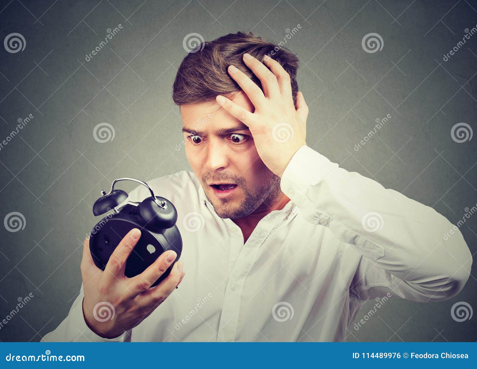 Shocked Man Scared with Time Running Stock Photo - Image of overload ...