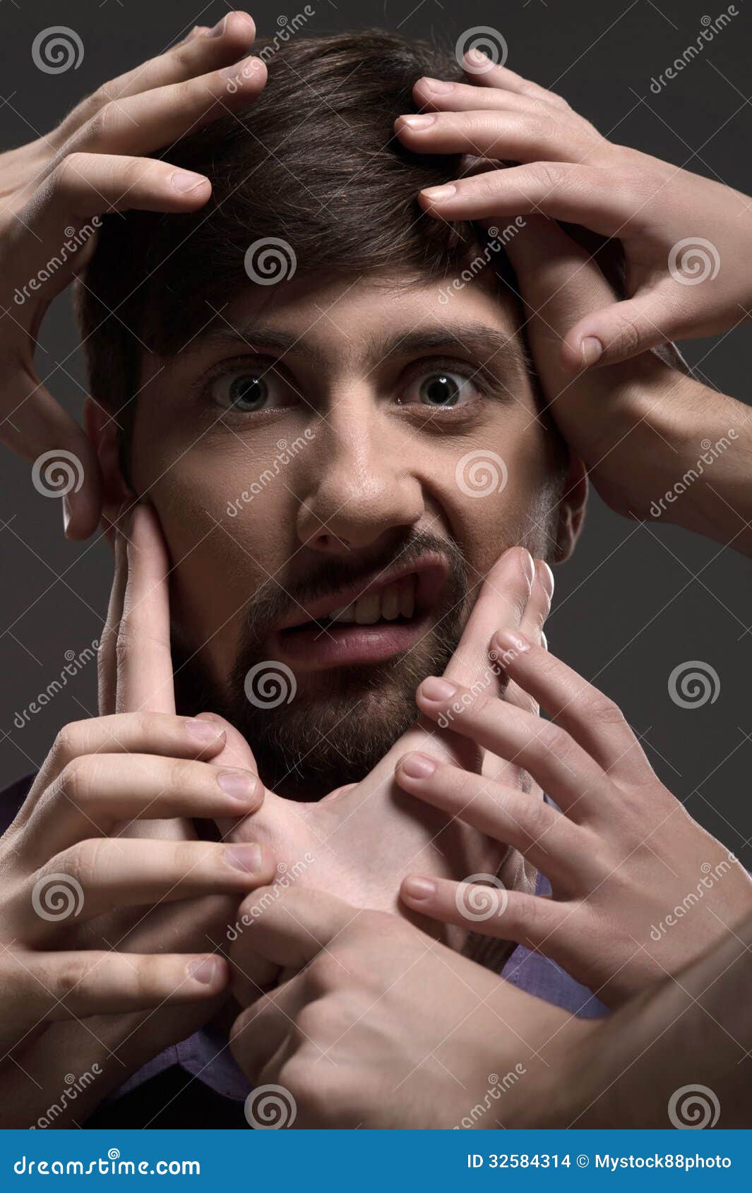 Shocked Man stock photo. Image of finger, hands, fear - 32584314
