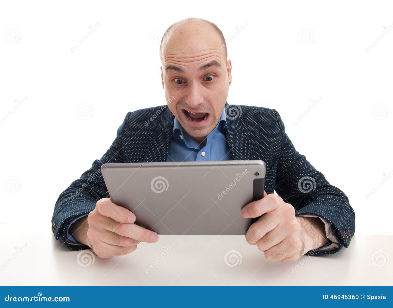 Shocked Man with Tablet Computer Stock Photo - Image of looking, shock ...