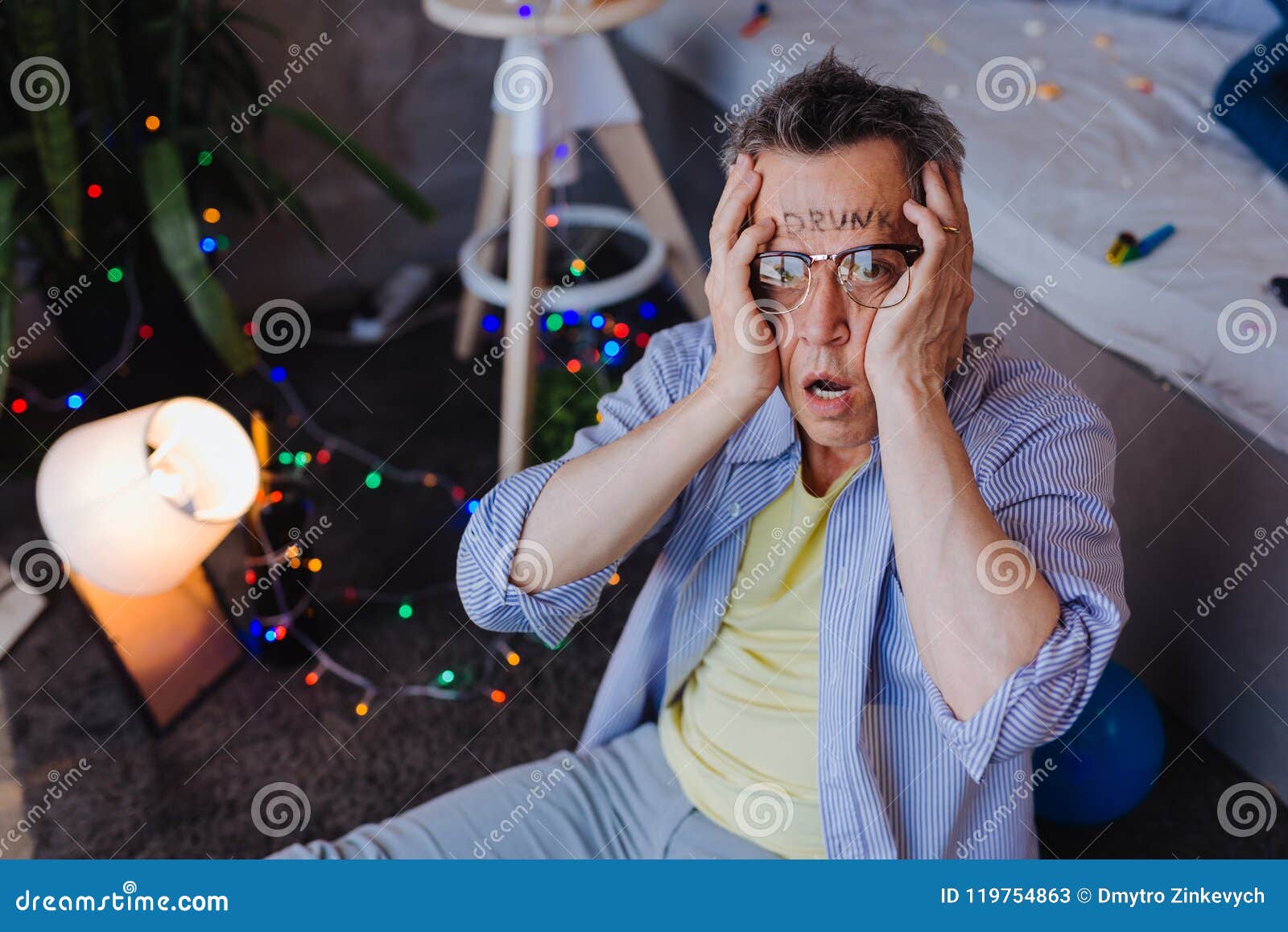 Shocked Mature Man Realizing Party Consequences Stock Image - Image of ...