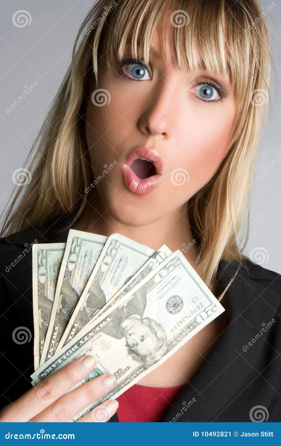 Shocked Money Woman stock image. Image of dollars, hands - 10492821