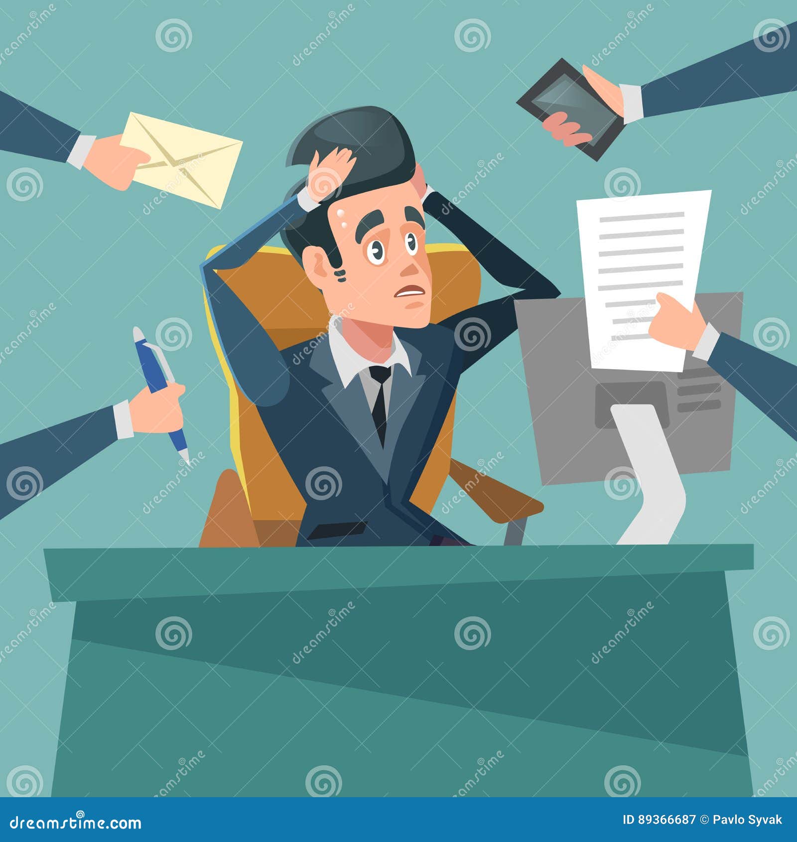 Shocked Multitasking Businessman. Stress at Work Stock Vector ...