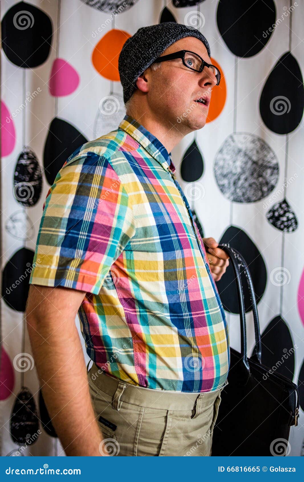 Shocked Nerd Standing with Black Bag Stock Image - Image of concept ...