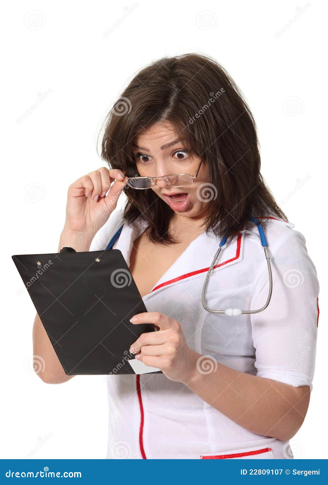 Shocked nurse with a file stock image. Image of medical - 22809107
