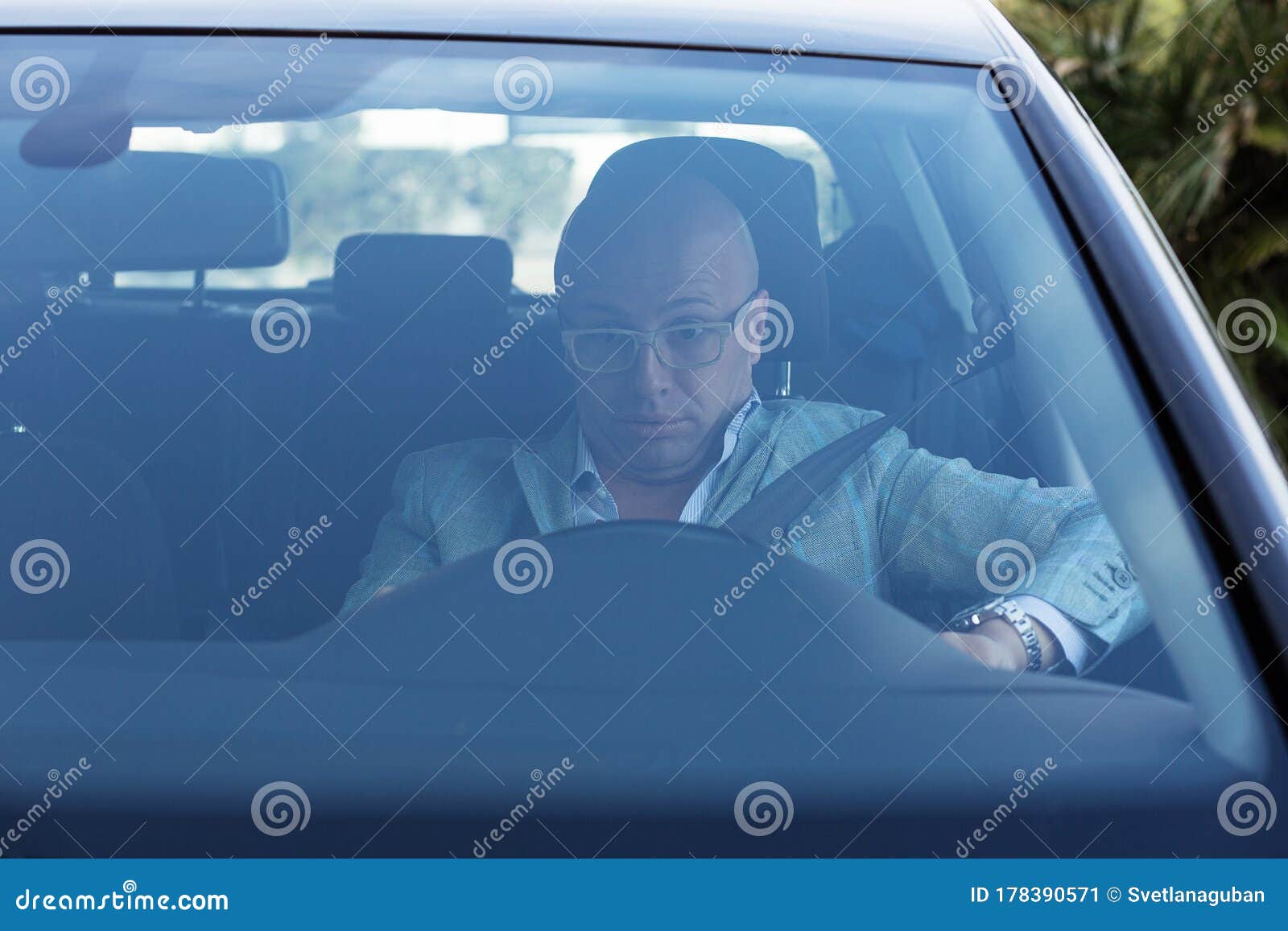 Shocked Scared Anxious Funny Looking Young Driver in the Car. Human ...