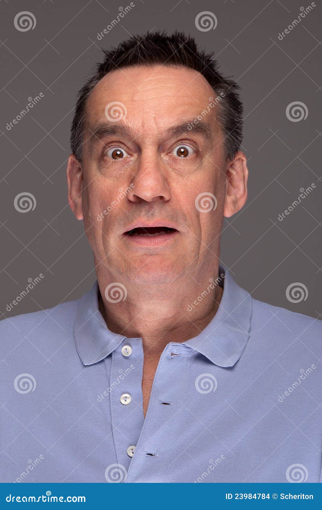 Shocked Scared Man on Grey Background Stock Photo - Image of faces ...
