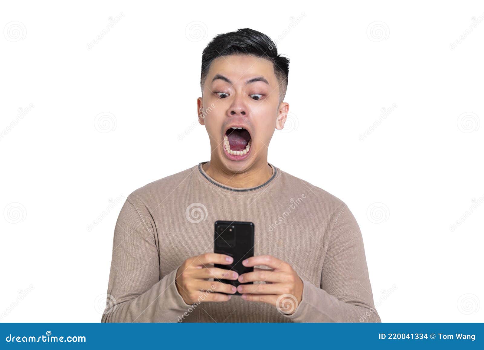 Shocked and Scary Face of Asian Man Watching the Smartphone Stock Photo ...