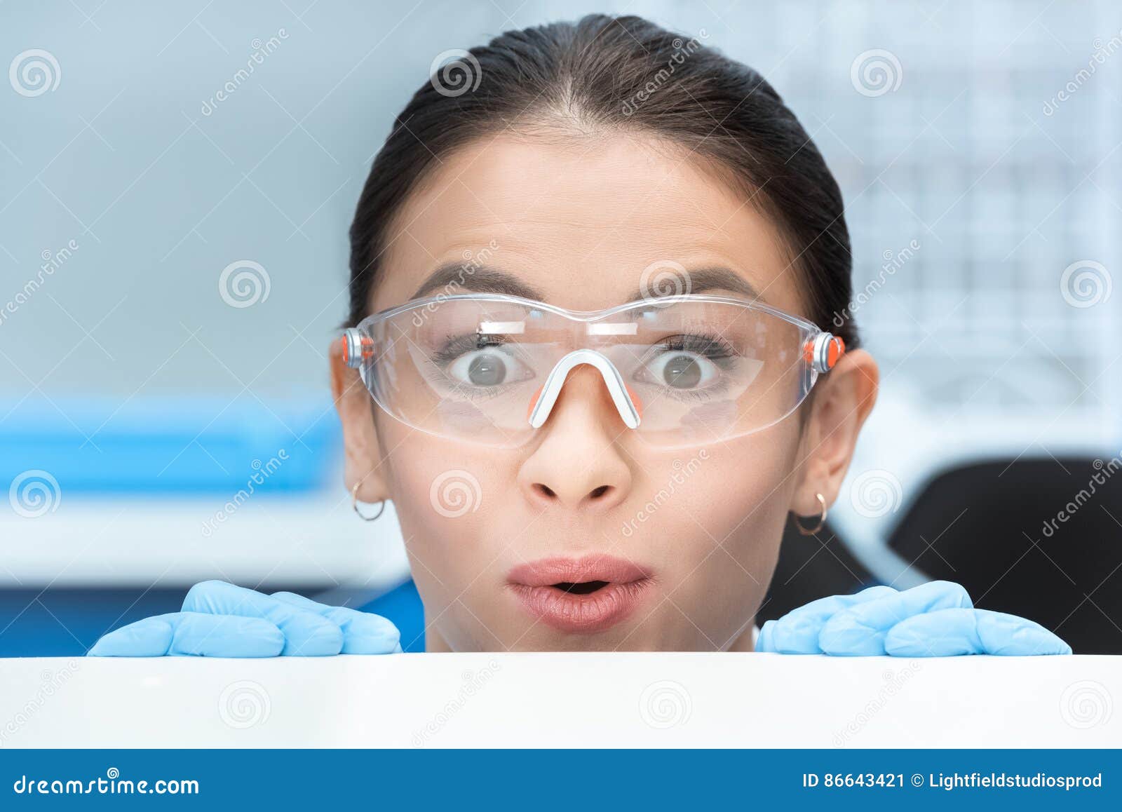 Shocked Scientist Looking To Camera in Lab Stock Image - Image of adult ...