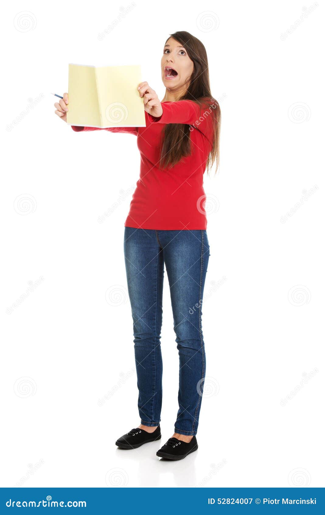 Shocked Student Woman with Her Note. Stock Image - Image of note ...