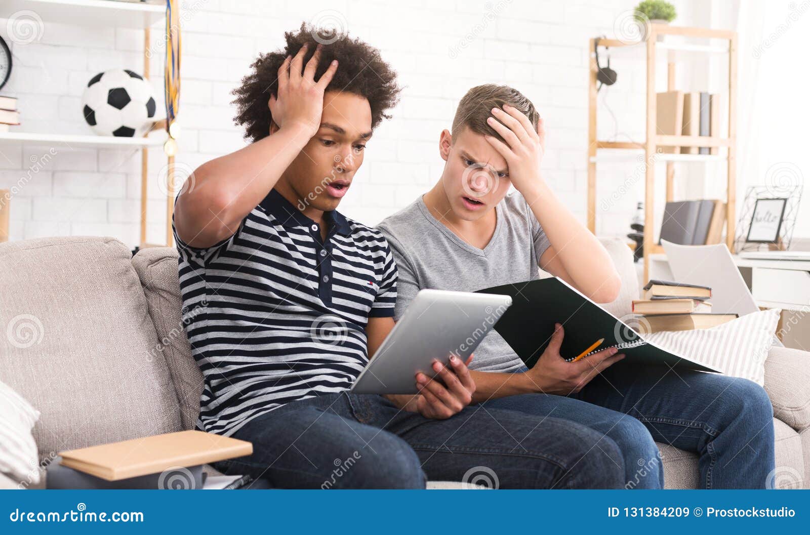 Shocked Students Preparing for Exams at Home Stock Image - Image of ...