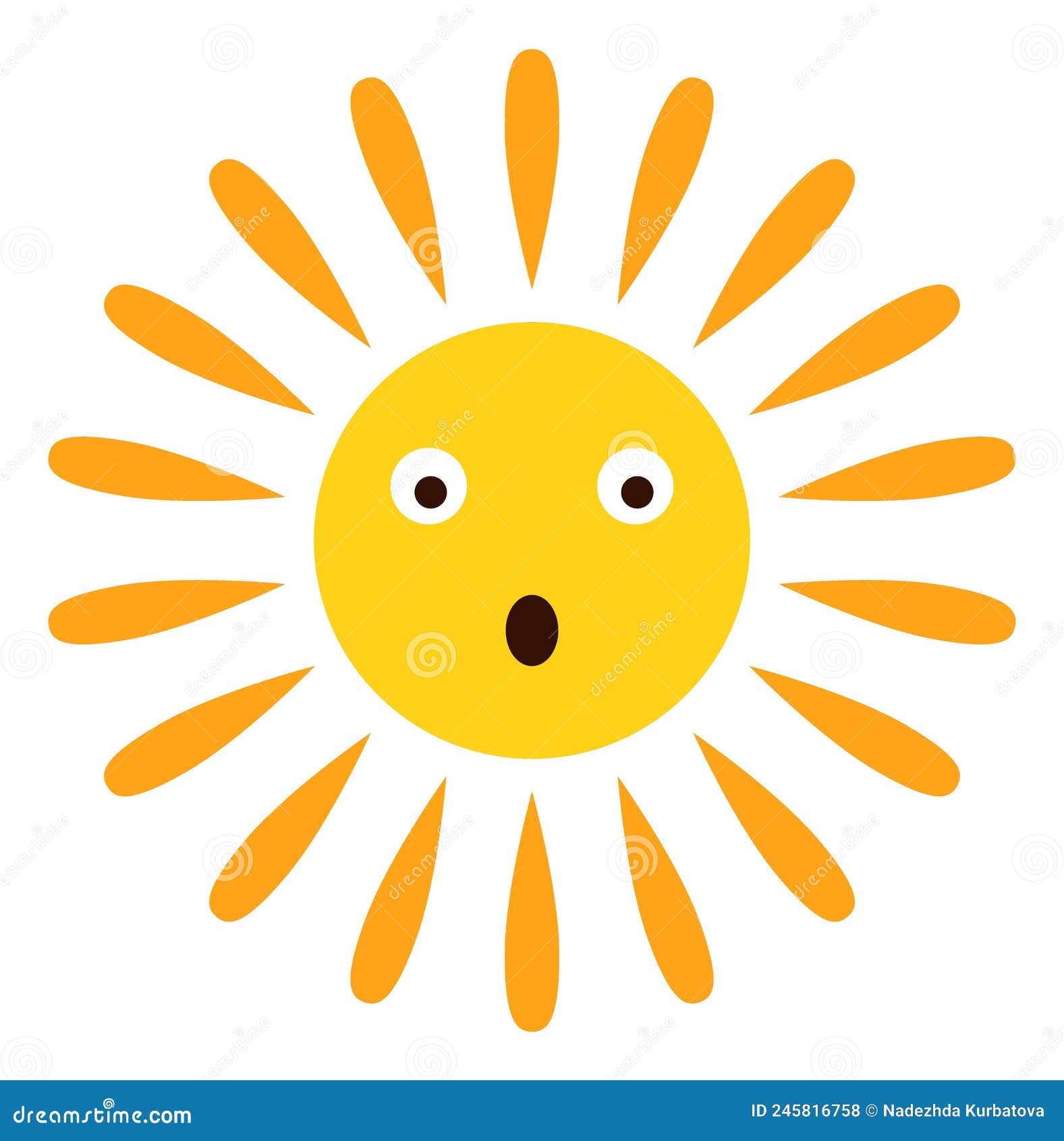 Shocked Sun. Cute Character with Surprising Face Expression Stock ...