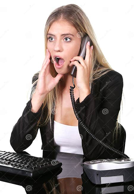Shocked Or Surprised Blonde Office Lady At Her Desk Stock Image Image
