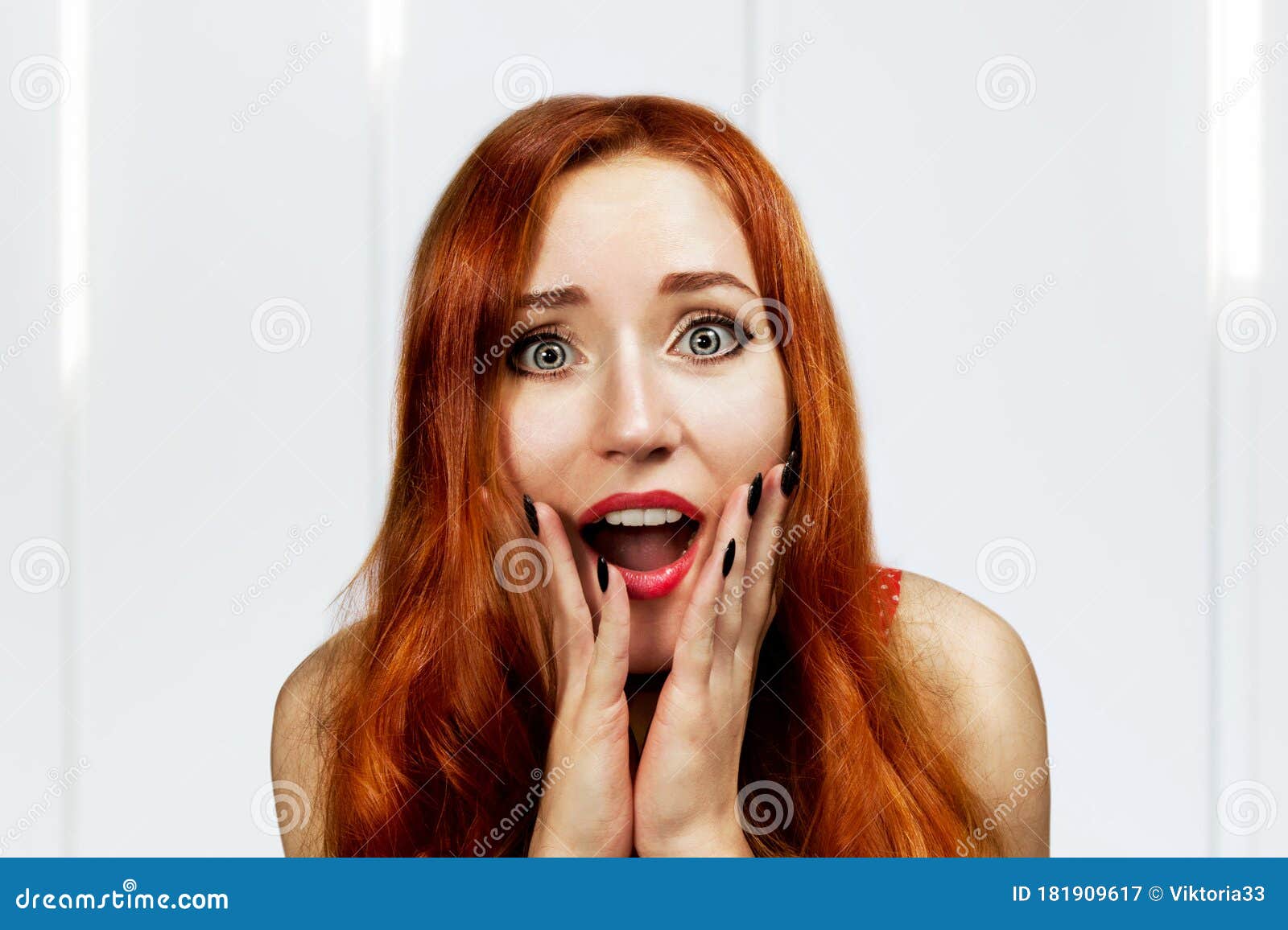 Shocked And Surprised Girl Screaming Curly Ginger Hair Woman Amazed